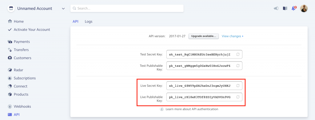 Stripe API keys - WPlook Documentation