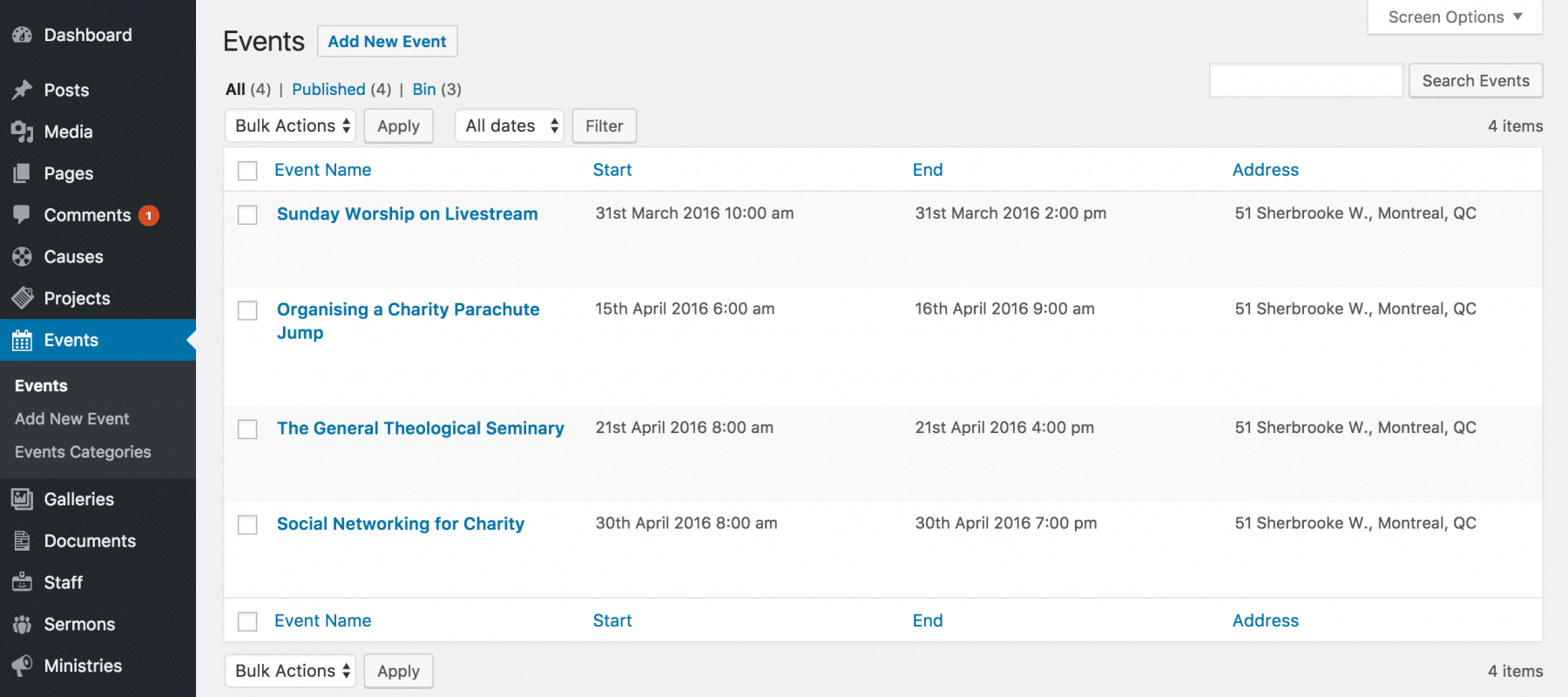All Events - WPlook Documentation
