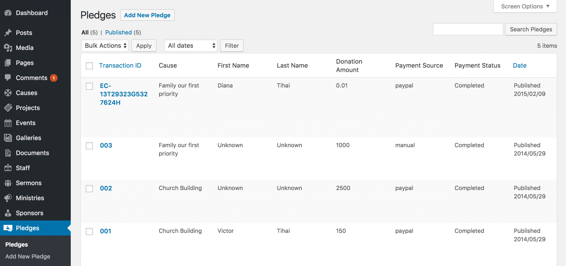 All Pledges - WPlook Documentation