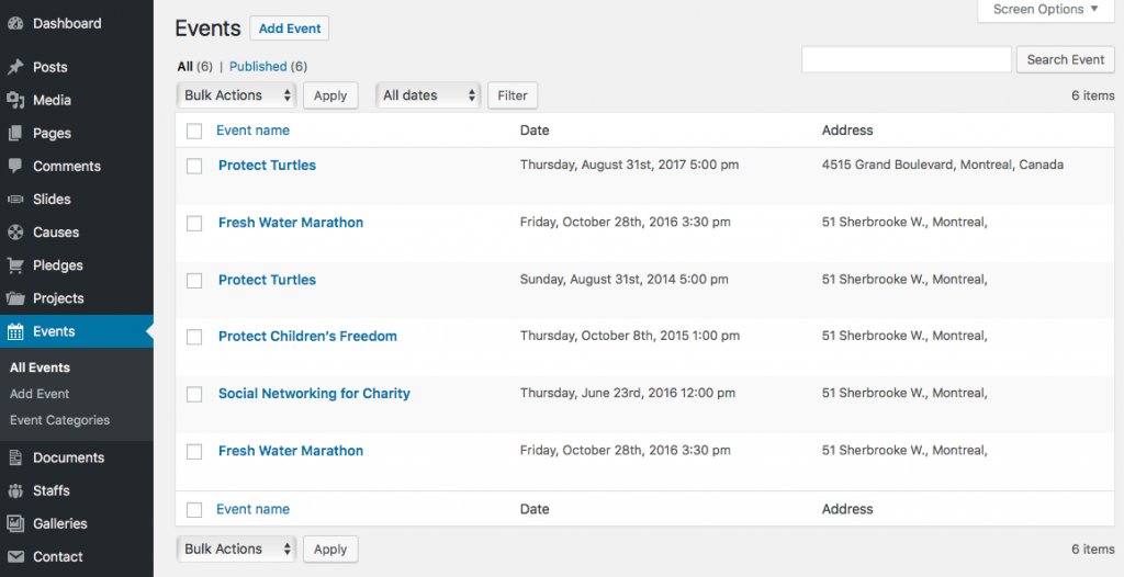 All Events - WPlook Documentation