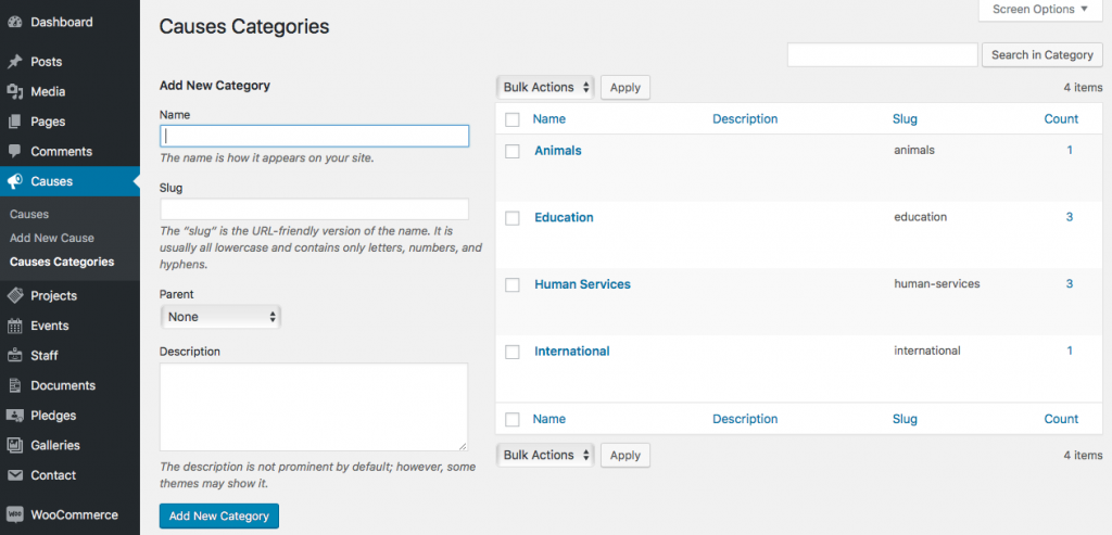 Cause Categories - WPlook Documentation