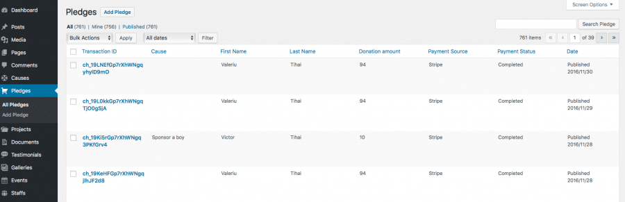 All Pledges - WPlook Documentation