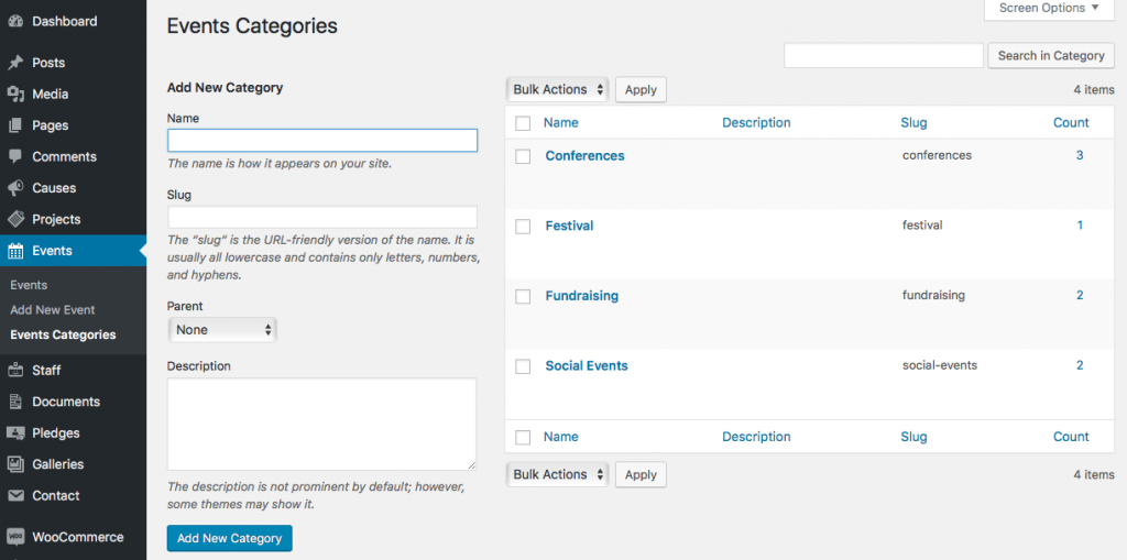Events Categories - WPlook Documentation