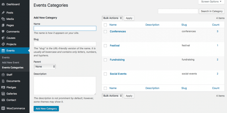 Events Categories - WPlook Documentation