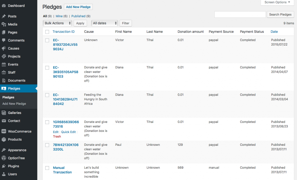 Pledges - WPlook Documentation