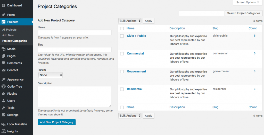 Project Categories - WPlook Documentation
