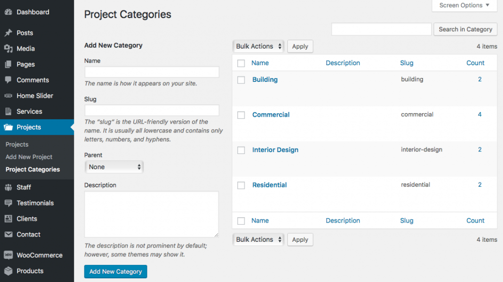 Project Categories - WPlook Documentation